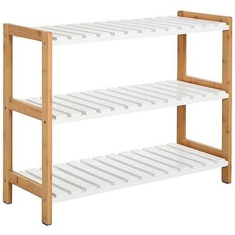 HOMCOM Étagère à Chaussures à 3 Niveaux, Porte-Chaussures en Bois de pin avec 3 étagères à Lattes, pour Salon, entrée, 70 x 26 x 57,5 cm, Blanc et Effet Bois