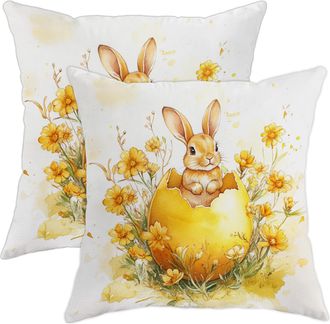 Generic Oster-Kissenbez&uuml;ge, 2er-Set, gelbes Hasenei, Aquarell, Fr&uuml;hlingsdekoration, Kissen f&uuml;r Zuhause, Sofa, Bett, Couch, 40,6 x 40,6 cm