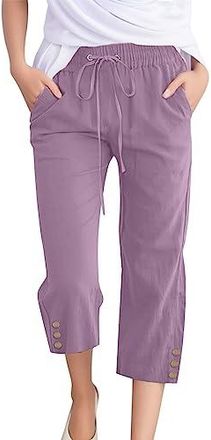 Generic Pantalon en coton et lin pour femme - Jambe large - Pantalon de plage d&eacute;t&eacute; confortable - Pantalon de yoga Palazzo - XIYU26061, violet, XXL