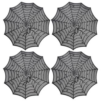 DOITOOL 4 ST&Uuml;CKE Halloween Tischsets Spinnennetz PVC Platzmatten Hitzebest&auml;ndig rutschfest Einfache Reinigung Schwarze Dekoration f&uuml;r Esstisch Party