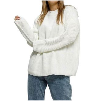 Generic 2026 Vestes pour femmes automne et hiver col rond pull ample &agrave; manches longues veste pull veste, blanc, XL