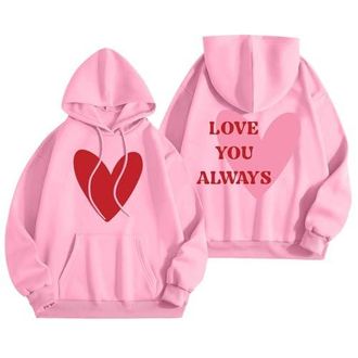 Generic Sweat &agrave; capuche &agrave; manches longues pour la Saint-Valentin 2026 pour femme (3), rose, XXL