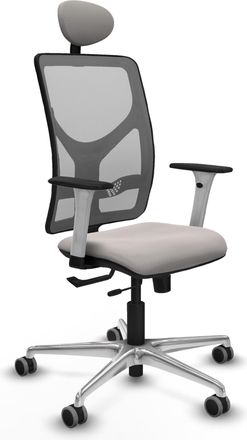 Piqueras y Crespo Schreibtischstuhl in Wei&szlig; und Grau, mit wei&szlig;en und schwarzen Armlehnen, h&ouml;henverstellbarer Lendenwirbelst&uuml;tze und festem Kopfteil, ausgestattet mit Sy