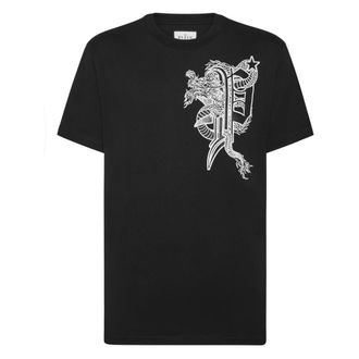 Philipp Plein Homme, Tops, Noir, Taille: 4XL T-shirt Round Neck SS Dragon