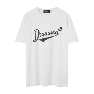 Dsquared2 Homme, Tops, Blanc, Taille: XL T-shirt Blanc avec Logo en Velours