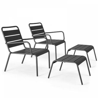 Oviala Lot de 2 fauteuils relax avec repose-pieds en m&eacute;tal gris - Palavas