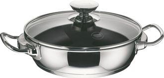 Berndes Injoy Allrounder Servierpfanne 28 cm mit Glasdeckel - Allherdtauglich - Induktionsgeeignet - Backofengeeignet - Edelstahl - Nickelfrei - PFAS frei