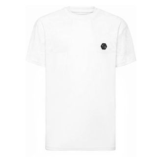 Philipp Plein Rundhals-T-Shirt Jacquard Crest Cut - - Tops - Herren - Wei&szlig; - 3XL
