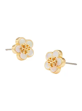 Tory Burch Womens Earrings Forget Me Not Mother-Of-Pearl Gold Metallic Brass