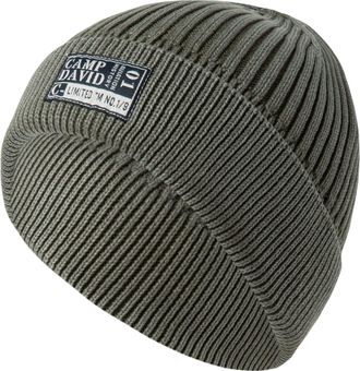 Camp David Herren Strickm&uuml;tze Stone Washed mit Label Patch Medium Khaki, None