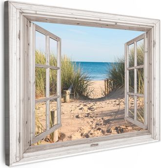 MuchoWow © Bilder 40x30 cm Wohnzimmer Deko Modern Wandbild Foto auf Leinwand Bild Schlafzimmer Room Decor Geschenke Fensterblick - Strand - Meer - Dünen - Sand