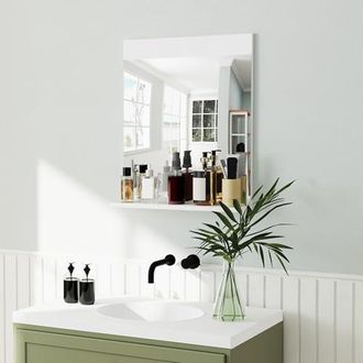 HOMCOM Miroir de Salle de Bain, Miroir Mural, avec étagère de Rangement, pour Salon, Chambre, 50 x 12 x 60 cm, Blanc