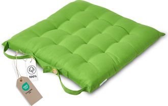 Homescapes dekoratives Stuhlkissen mit B&auml;ndern und Knopfverschluss, 40 x 40 cm in gr&uuml;n, Bezug aus 100% reiner Baumwolle mit Polyester F&uuml;llung, pflegeleicht, wasc