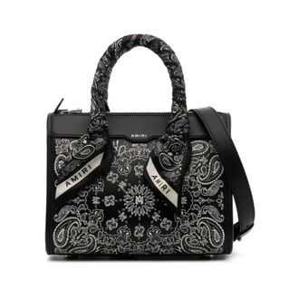 Amiri Femme, Sacs, Noir, Taille: ONE Size Sac &agrave; main en cuir noir avec imprim&eacute; bandana