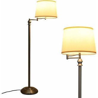 Costway Costway - Lampadaire sur Pied Salon, Lampadaire avec Abat-jour en Tissu pvc et Tube en Fer Nickel&eacute;, Convient Ampoules de E27, max 40W, &oslash; 35,5 x h 152