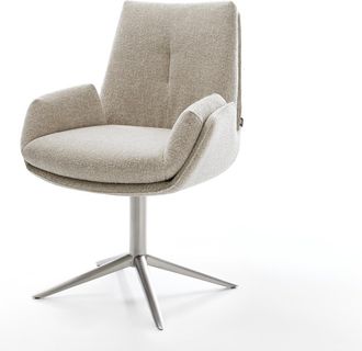 DELIFE Drehstuhl Clea-Flex Webstoff Soft Beige Fu&szlig;kreuz Edelstahl 360&deg; drehbar Wippfunktion, Esszimmerst&uuml;hle