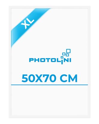 Photolini Bilderrahmen 50x70 Weiss Holz MDF, 50x70 cm Bilderrahmen gro&szlig;, Rahmen 70x50 Puzzle, bruchsicheres Acrylglas, picture frame zum Aufh&auml;ngen, Posterrahmen