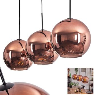 HOFSTEIN Hängeleuchte Koyoto, Hängelampe aus Metall/Glas in Schwarz/Kupferfarben, Leuchte im modernen Retro/Vintage-Design mit Schirmen aus Glas (Ø 30 cm), Höh