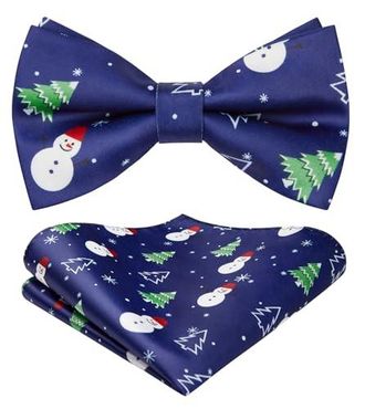 Hisdern Noeud Papillon Noel Homme Bleu Pr&eacute;-nou&eacute;s F&ecirc;te Cadeau Mod&egrave;le de No&euml;l Noeud Papillon Ensemble