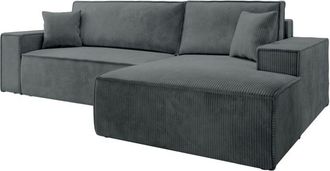 Selsey Selsey Farese - Ecksofa mit Cordbezug, Schlaffunktion und Stauraum, Grau, rechts