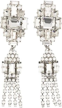 Alessandra Rich Femme, Accessoires, Blanc, Taille: ONE Size Crystal Fringe Earrings
