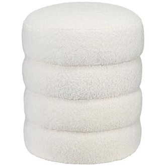 HOMCOM Pouf, tabouret de pied, tabouret rond rembourr&eacute;, repose-pieds avec coussin dassise, pour salon, chambre &agrave; coucher, blanc cr&egrave;me, &Oslash;40 x 45 cm