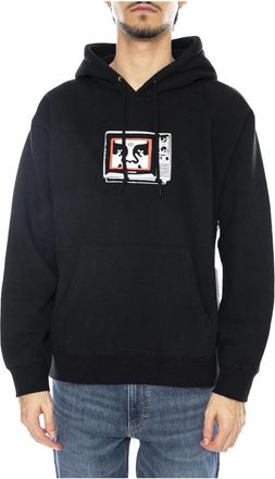 Obey Homme, Sweatshirts et sweats &agrave; capuche, Noir, Taille: S SweaT-shirt &agrave; capuche en molleton imprim&eacute; Tv