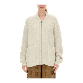Uma Wang UMA Wang, Femme, Pulls, Blanc, Taille: 38 FR Cardigan Zipp&eacute; En Tricot Bross&eacute;
