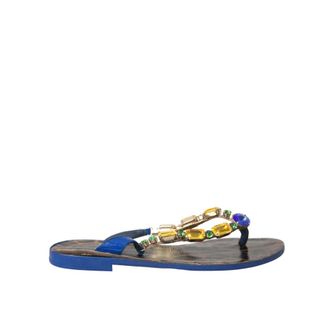 Dolce & Gabbana Leopardenmuster Zehensandalen mit Edelsteinverzierungen - - Shoes - Damen - Blau - 36 EU