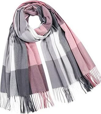 Generic Foulards Femmes Soie &Eacute;paisse Chaleur, Gland &Eacute;charpe Femme Couleur Assortie &Eacute;charpe Femme Wrap Bloc de Couleur, Rose, taille unique