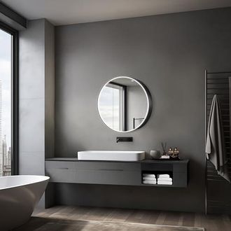 Talos Spiegelschrank mit austauschbarer Beleuchtung Black Nova &Oslash;60 cm schwarz - Spiegelschrank Bad mit 2 Ablagefl&auml;chen - Aluminium - R&uuml;ckwand verspiegelt