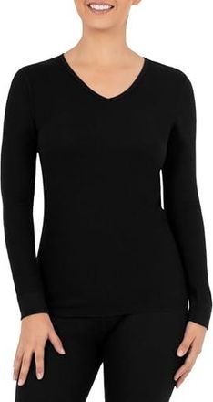 Fruit Of The Loom Womens Micro Waffle Premium Thermal V-Neck, Black, 1X Plus