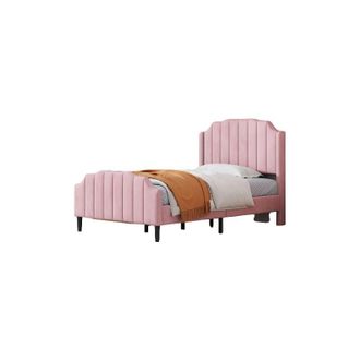 Liberte Lit simple capitonn&eacute; 90 x 200 cm, cadre de lit pour enfant avec t&ecirc;te de lit, rembourr&eacute; en velours rose