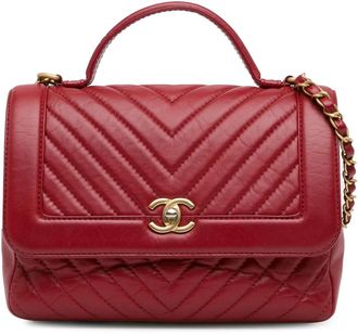 Chanel Hobo Bags - CC Chevron Calfskin Top Handle Flap - Gr. unisize - in Rot - f&uuml;r Damen