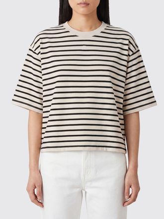 Anine Bing T-shirt court ray&eacute; en coton m&eacute;lang&eacute; &agrave; &eacute;paules tombantes
