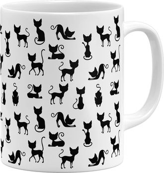 OM3 süße Kaffee-Tasse mit Katzen Cat Tasse mit Katzenmotiv Katze III | Keramik Becher | 11oz 325ml | Rundumdruck | Weiss
