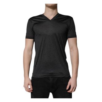 Dolce & Gabbana Seiden-T-Shirt mit V-Ausschnitt - - Tops - Herren - Grau - S