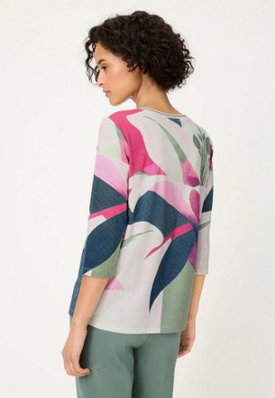 Olsen T-Shirt Shirt mit floralem Panneaux-Print und Ziersteinen