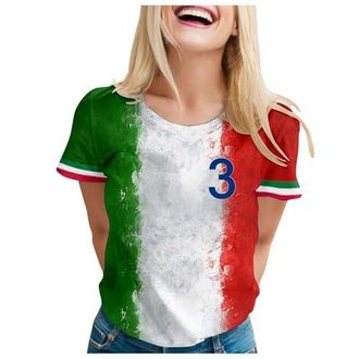 Generic T-shirt &agrave; manches courtes et col rond imprim&eacute; italien pour femme Printemps &eacute;t&eacute; 2026, Rouge, 3XL