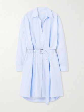 Dries Van Noten Robe-chemise En Popeline De Coton &Agrave; Ceinture - Bleu