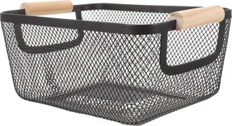 Angoily Dekorativer Drahtkorb Metall Aufbewahrungskorb mit Holzgriff Klein Schwarz f&uuml;r Badezimmer K&uuml;che und B&uuml;ro