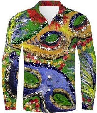 Generico D&eacute;guisement de carnaval pour homme Chemise &agrave; manches longues Hippie Chemise hawa&iuml;enne disco Chemises ajust&eacute;es et color&eacute;es avec col boutonn&eacute; et imprim&eacute;