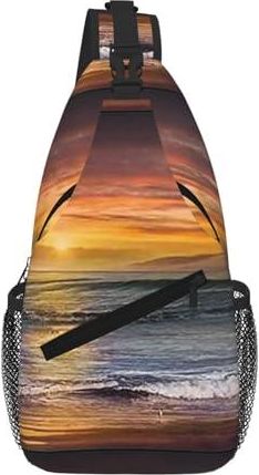 Generic Sacoche Tactique Impression de plage au coucher du soleil L&eacute;ger Sacs Poitrine Durable Crossbody Bag pour Randonn&eacute;e Cyclisme Camping