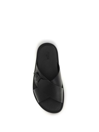 Fendi Mens Slide Sandals Black Calfskin