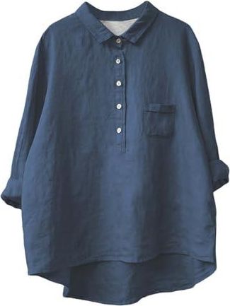 Generic Chemise pour Femmes Coton Et Lin Chic Casual Chemises D&eacute;t&eacute; Manche Longue &Agrave; Col V Loose Hauts Leger Comfy Tuniques &Agrave; La Mode Coton Et Lin Grande Taille