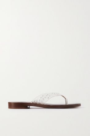 Chlo&eacute; Tongs En Cuir &Agrave; Broderie Anglaise X Eres - Net Sustain - Blanc