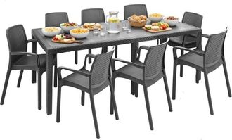 Dmora Outdoor Lounge Set Manarola, Outdoor Lounge Set, Ausziehbarer rechteckiger Tisch mit 8 St&uuml;hlen mit Armlehnen, Made in Italy, Anthrazit - Dmora