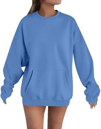 Generic Sweatshirts pour femmes UK Sweatshirts UK pour femme UK couleur unie surdimensionn&eacute; haut col rond manches longues automne hiver d&eacute;contract&eacute; confortabl