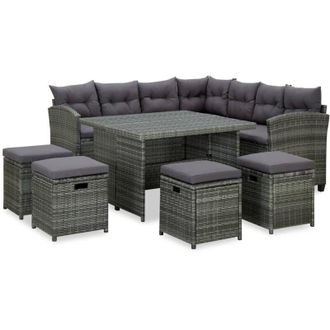 vidaXL Vidaxl - Salon de jardin 6 pcs avec coussins R&eacute;sine tress&eacute;e Gris
