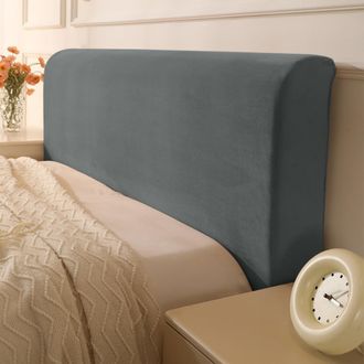 Generic Samtgummierte Bettkopfteil Bezug Schutzh&uuml;lle in voller Gr&ouml;&szlig;e einfarbig dehnbar staubdicht Kopfteil Bezug Schutzh&uuml;lle f&uuml;r Schlafzimmerdekoration Grau 1